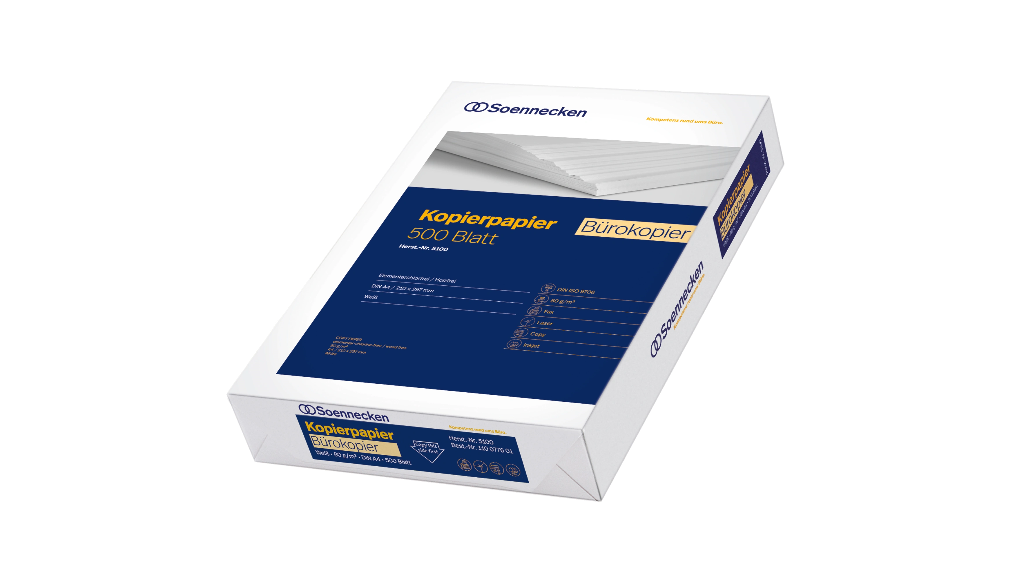 SOENNECKEN Kopierpapier DIN A4 80 g/m² weiß 500 Blatt/Pack | DIN A4 | weiß | 80g/m² | 5100S